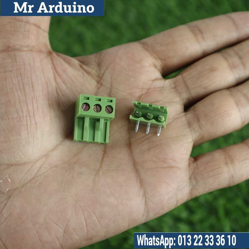 Right Angle Green Color Male To Female Series Terminal Block 5.08mm 3 Pin